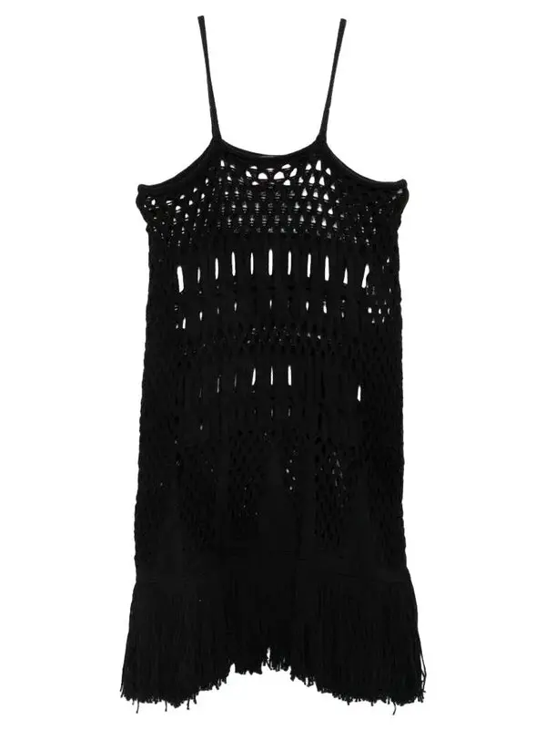 CIRCUS HOTEL Fringed-hem Midi Dress - Black