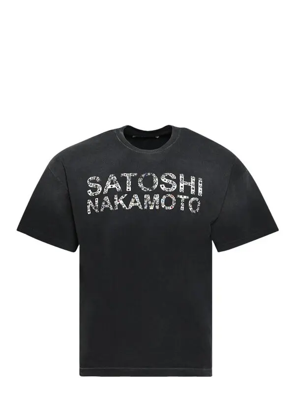 SATOSHI NAKAMOTO Pearl Studded Logo Tee Washed - Black