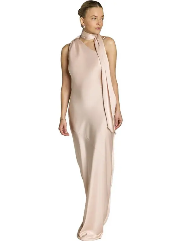 REWRITTEN Raye One Shoulder Luxe Satin Maxi Dress - Champagne
