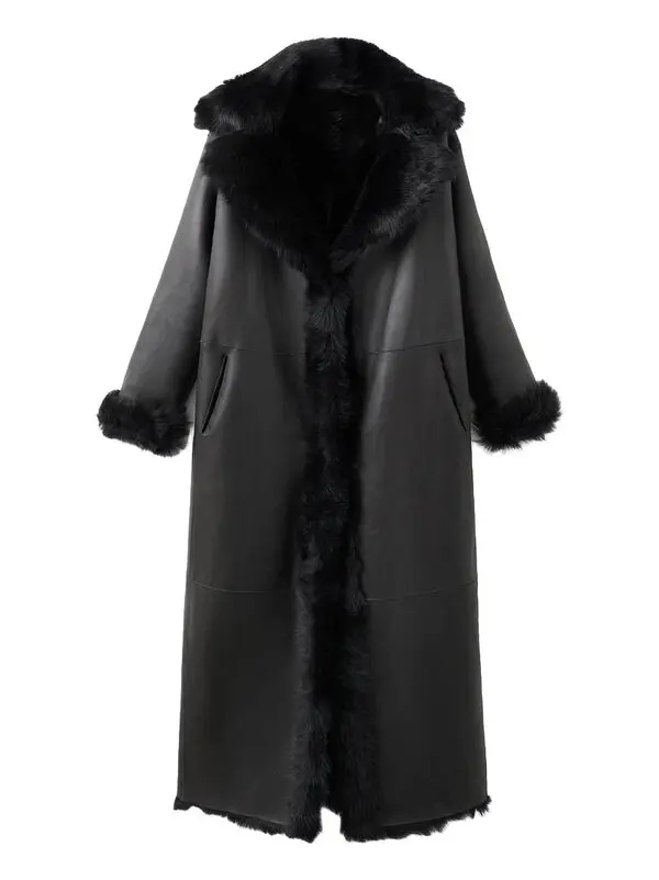 Mango Genuine Shearling And Leather Reversible Coat - Black