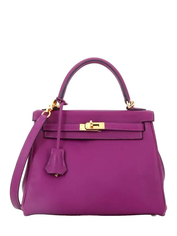 HERMES Kelly Handbag Purple Swift With Gold Hardware 25 - Anemone