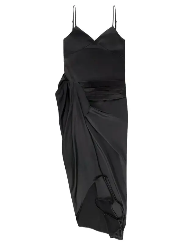 AREA Tuxedo V-neck Midi Dress - Black