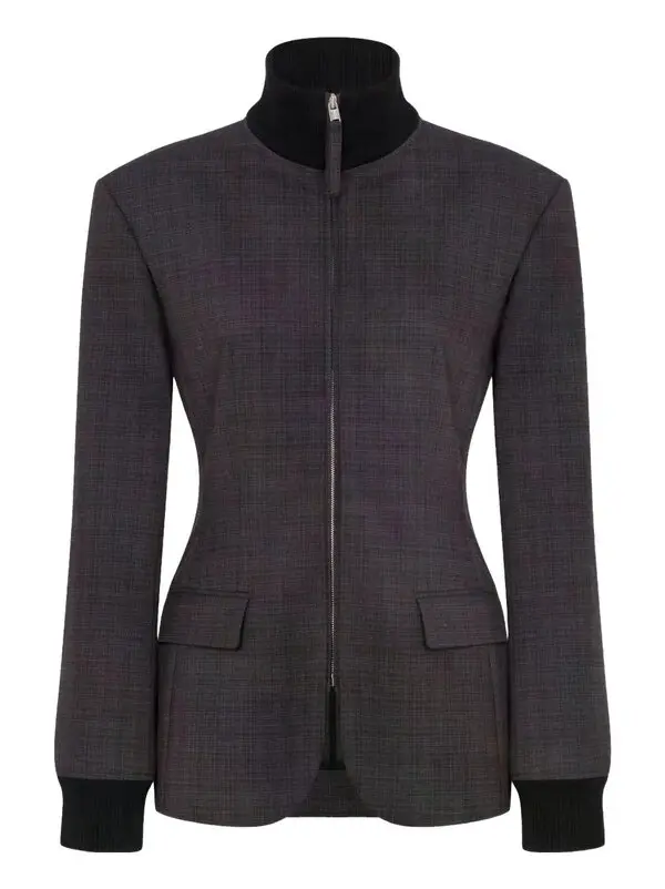 Moschino Checked-pattern Zip-up Coat - Grey