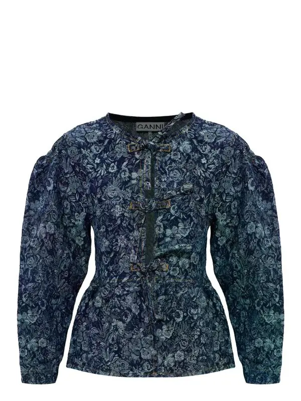GANNI Floral-pattern Denim Blouse - Blue