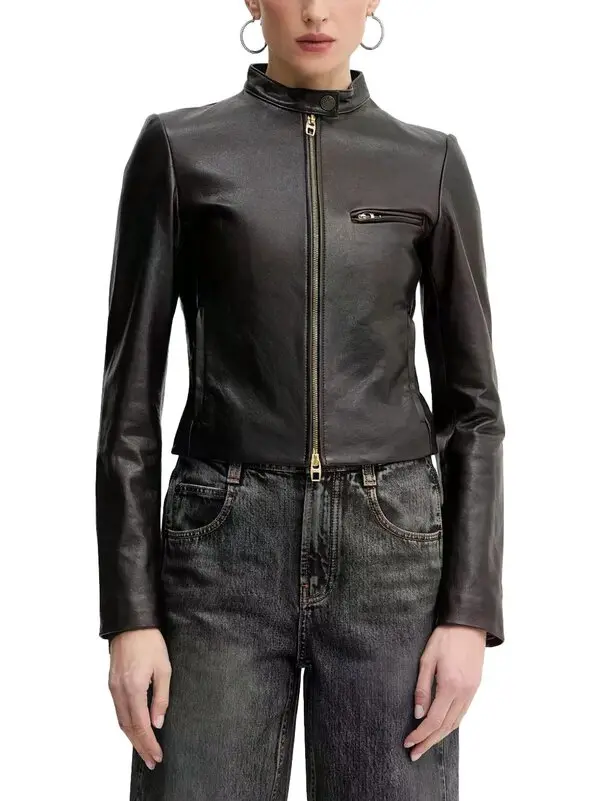 Miss Sixty Zipped Leather Jacket - Brown