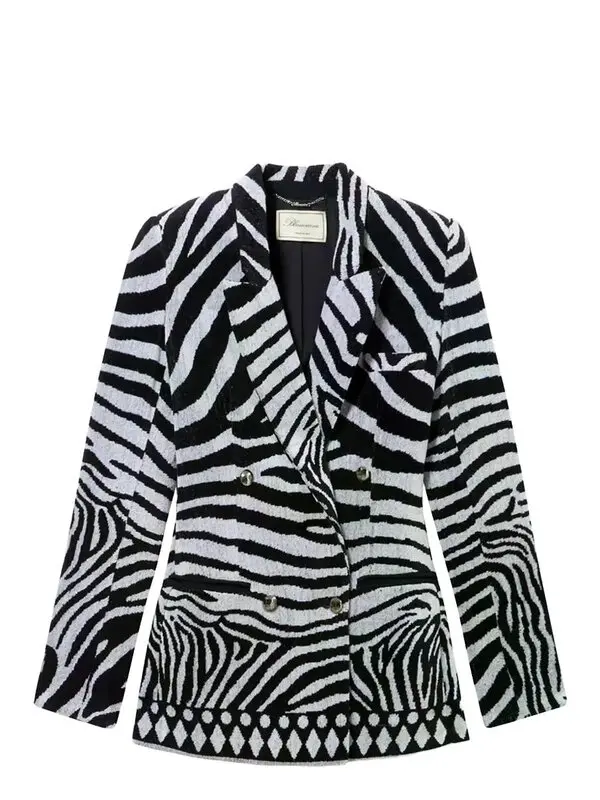 Blumarine Zebra Jacquard Double-breasted Jacket - Black