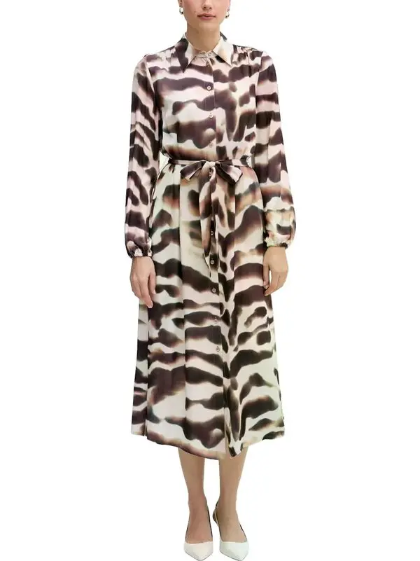 MARC AUREL Tie-dye Belted Midi Shirt Dress - Brown