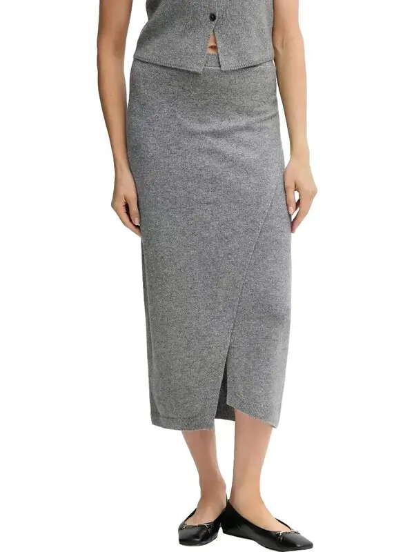 OUI Knitted Split Midi Skirt - Grey
