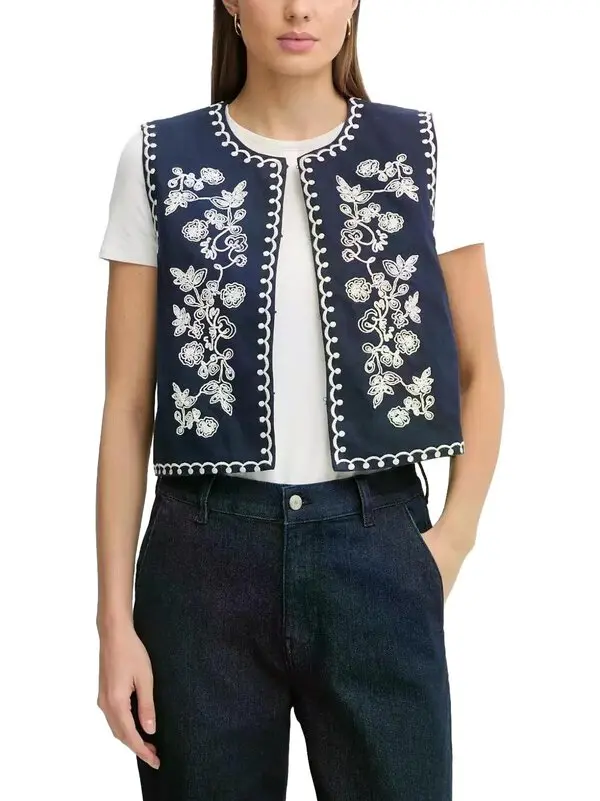 HOSS INTROPIA Floral-embroidered Waistcoat - Blue