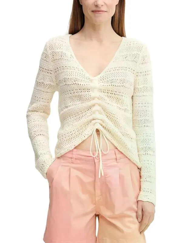 OUI V-neck Crochet Cardigan - White