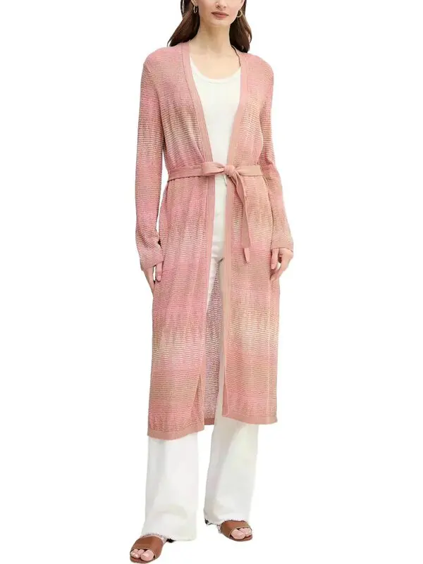 OUI Patterned Cardigan With Belt - Pink