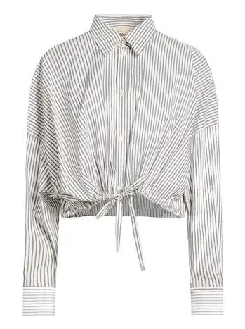 SEMICOUTURE Striped Shirt With Drawstring Hem - Grey