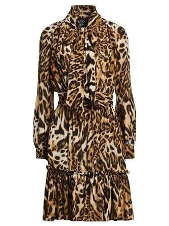 Moschino Mini Leopard-print Silk Dress - Beige