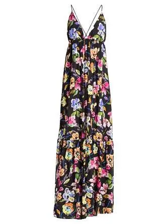 8PM Flared Floral-print Maxi Dress - Black