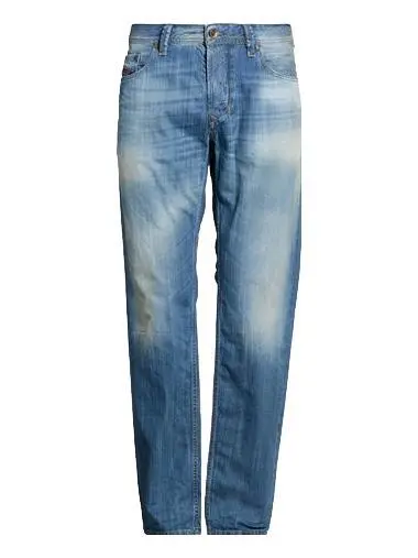 DIESEL® Cotton And Leather Tapered Jeans - Blue