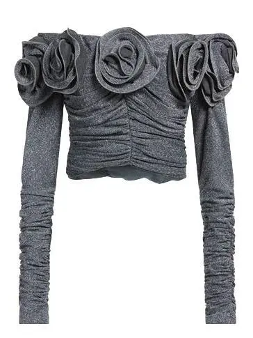 BABYLON Knitted Metallic Off-the-shoulder Top - Grey