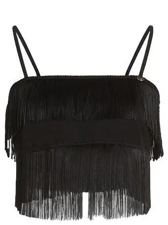 LIU •JO Fringe Crop Top - Black