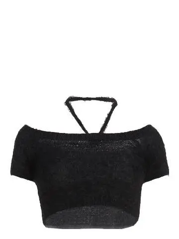 REBEL QUEEN BY LIU •JO Knitted Halterneck Top - Black