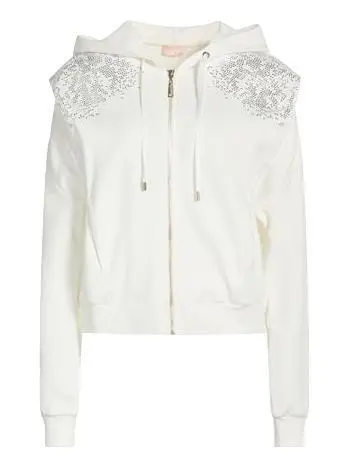 LIU •JO French Terry Hooded Sweatshirt With Appliqués And Crystals - Off White