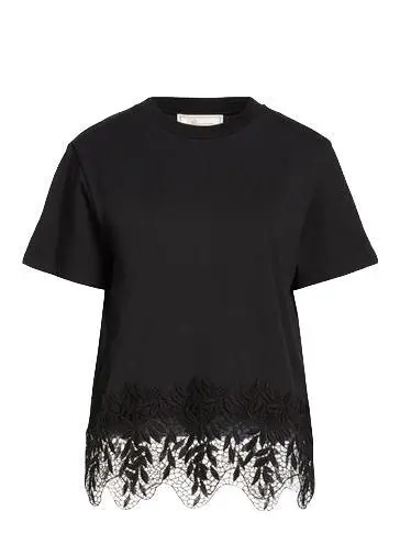 Blumarine Cotton T-shirt With Appliqués And Lace Trims - Black