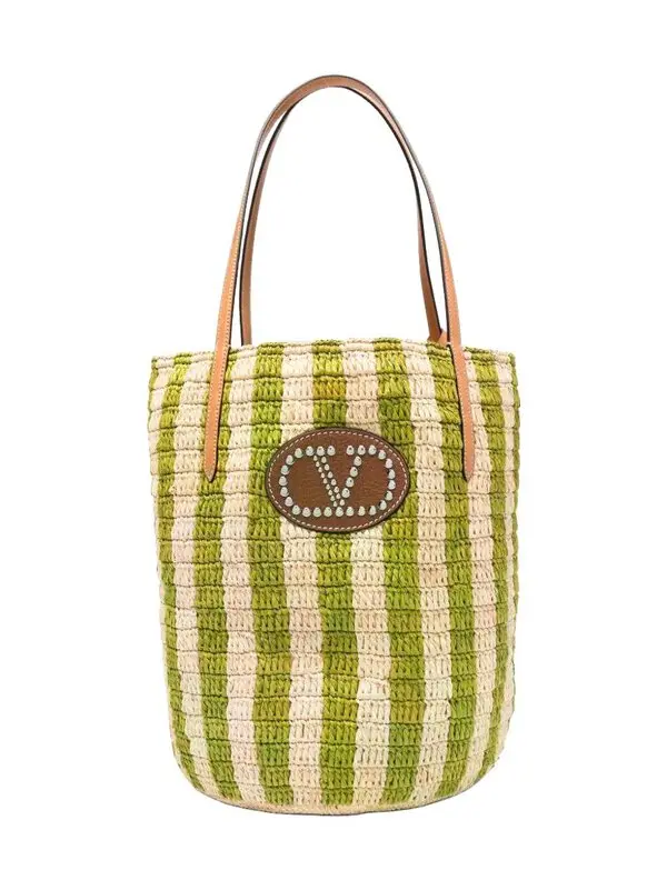Valentino Garavani Striped Appliqué Tote Bag - Green