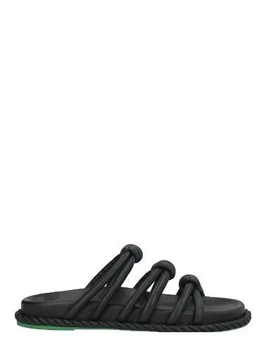 Farm Rio Flat Leather Sandals - Black