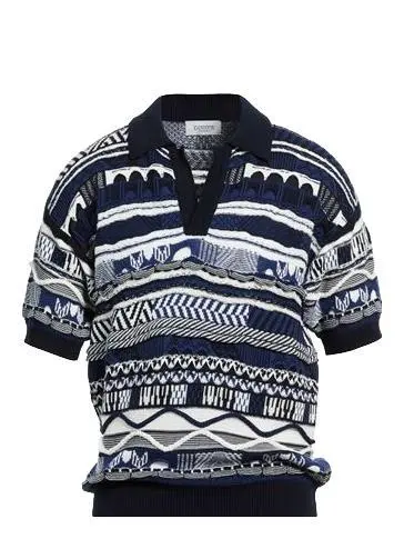 LANEUS Jacquard-knit V-neck Top - Blue