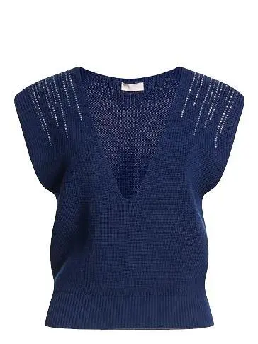 LIU •JO Knitted V-neck Top - Blue