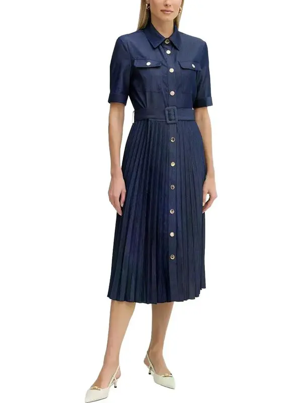 FRACOMINA Pleated Belted Midi Dress - Blue