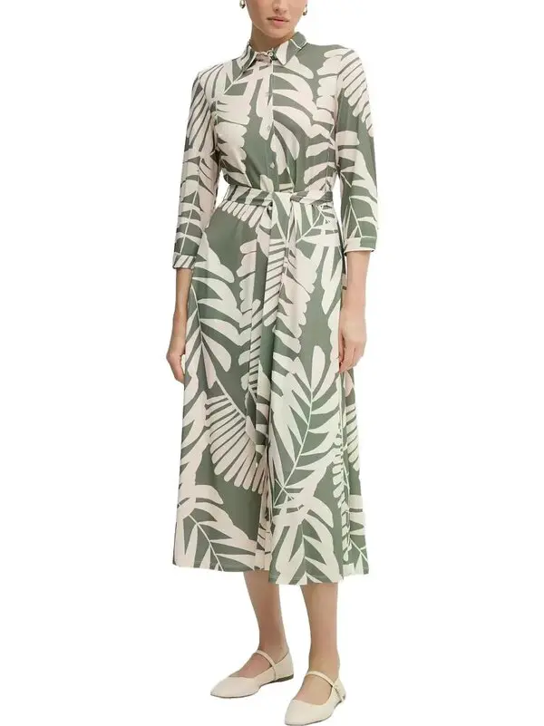 OUI Floral-print Belted Midi Dress - Green