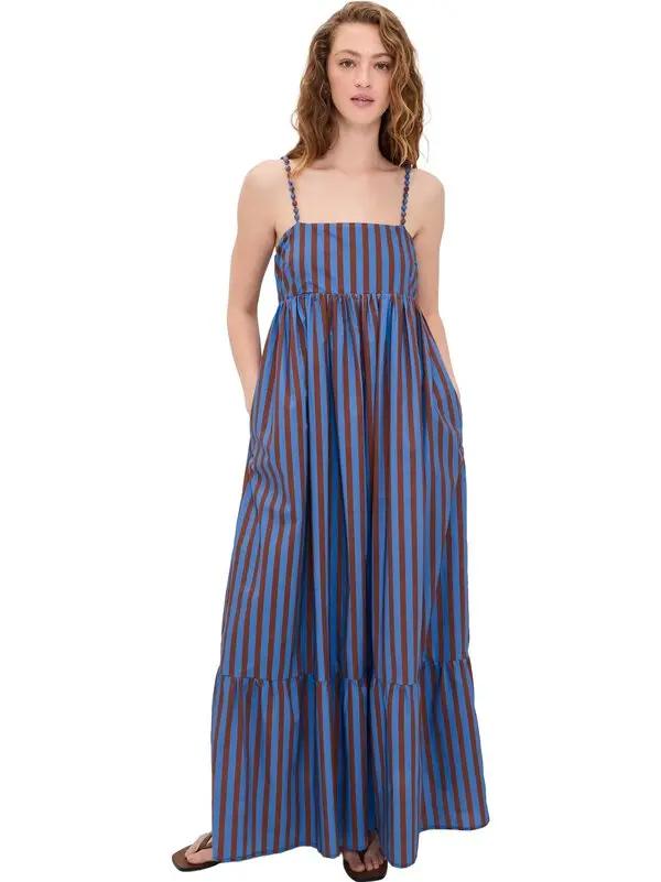 English Factory Striped Maxi Dress - Blue/brown Stripe