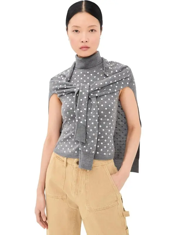 Monse Studded Halter Top With Scarf - Light Grey