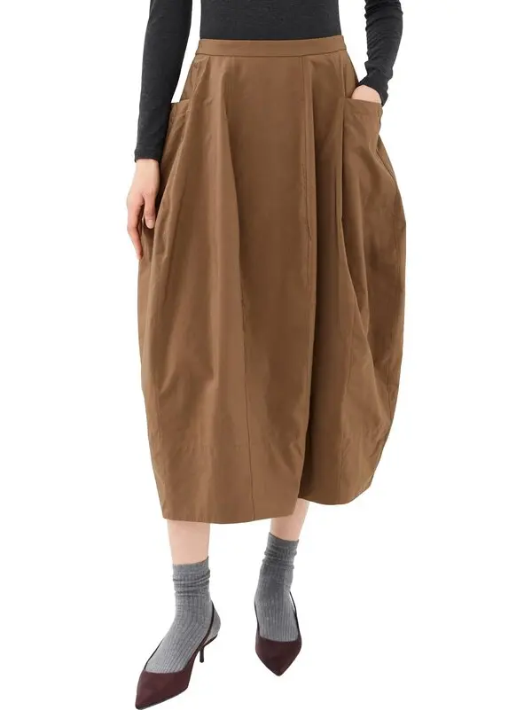 Tibi Nylon Lantern Skirt - Caramel Latte