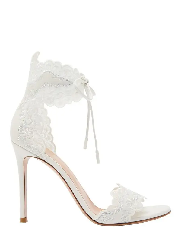 GIANVITO ROSSI Evie 105 Lace And Leather Sandals - White