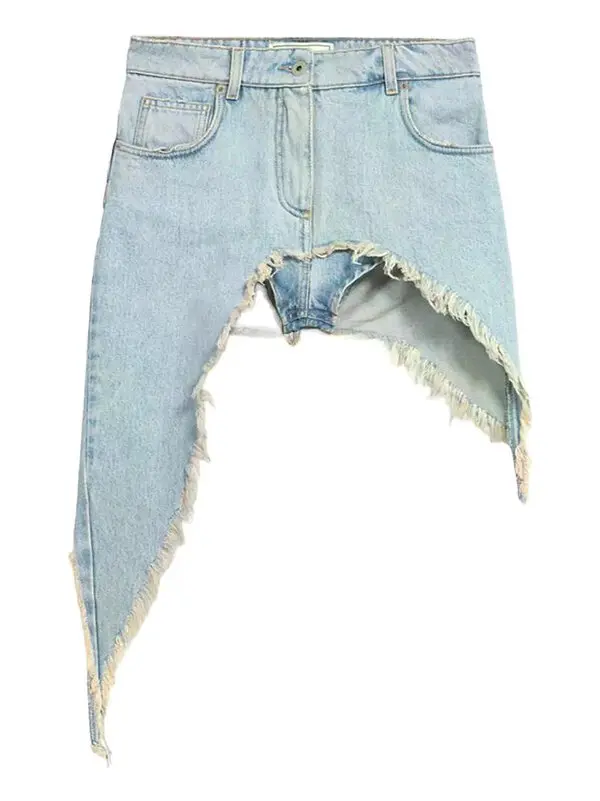 Blumarine Asymmetric Frayed Denim Skirt - Blue