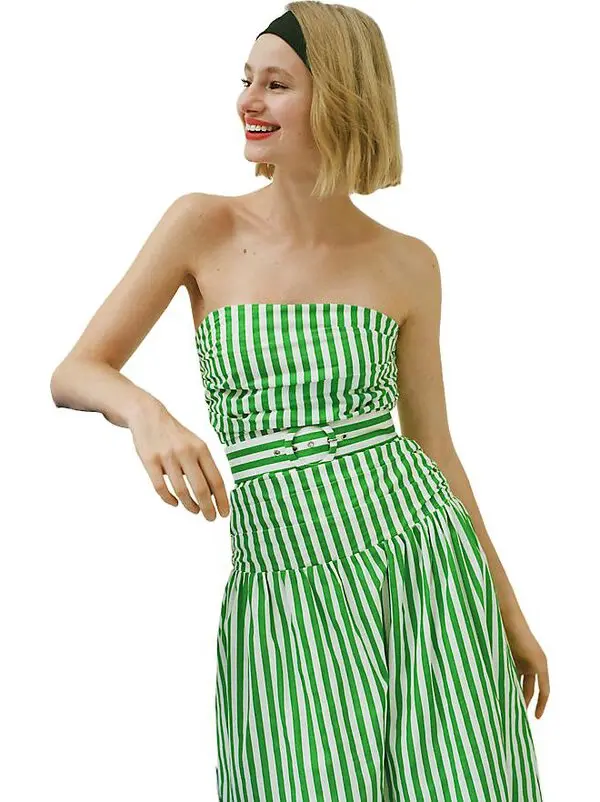 LOVE WEDNESDAY Strapless Midi Dress - Green/white Stripe