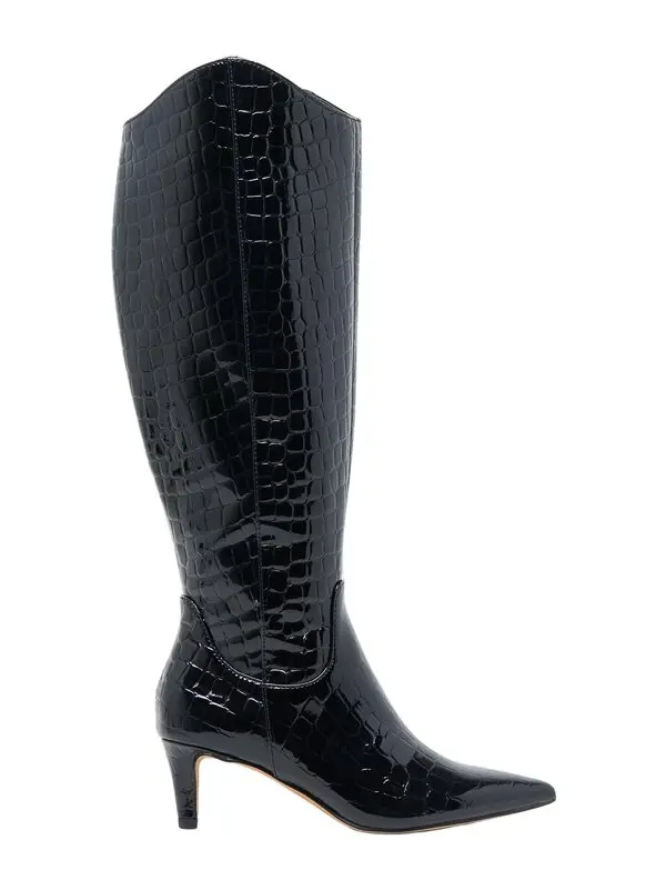DOLCEVITA Shilah Wide Calf Boots - Noir Embossed Leather