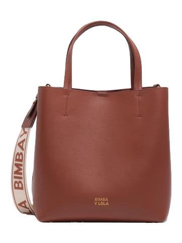 Bimba Y Lola Medium Leather Tote Bag With Magnetic Closure - Nut