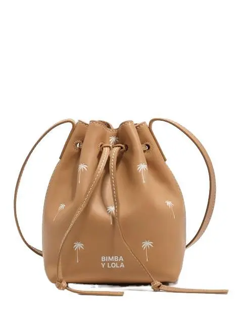 Bimba Y Lola Palms Print Leather Carlino Bucket Bag - Hazelnut