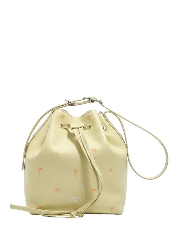 Bimba Y Lola Large Palms Print Leather Carlino Bucket Bag - Pale Green