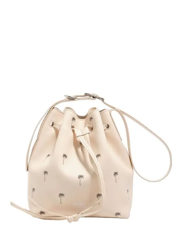 Bimba Y Lola Large Palms Print Leather Carlino Bucket Bag - Sand