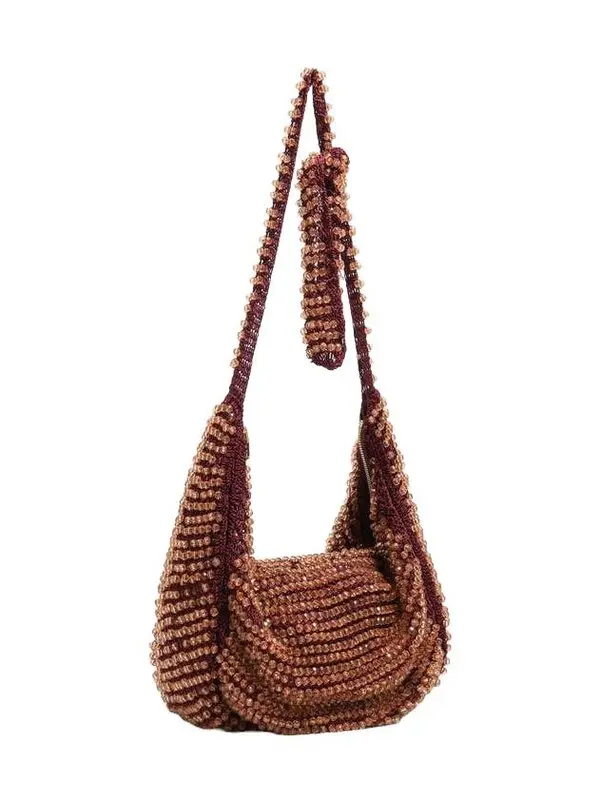 Bimba Y Lola Small Beaded Crochet Shoulder Bag - Burgundy