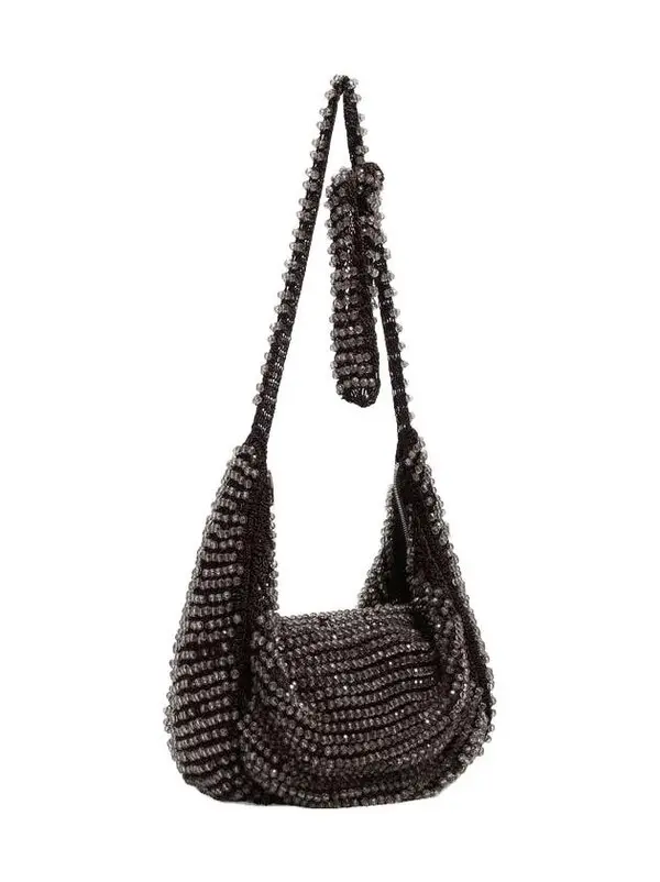Bimba Y Lola Small Beaded Crochet Shoulder Bag - Chocolate