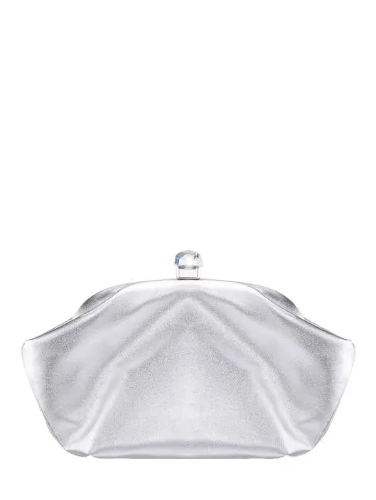 Nina Lyric Metallic Faux Leather Clutch - Silver