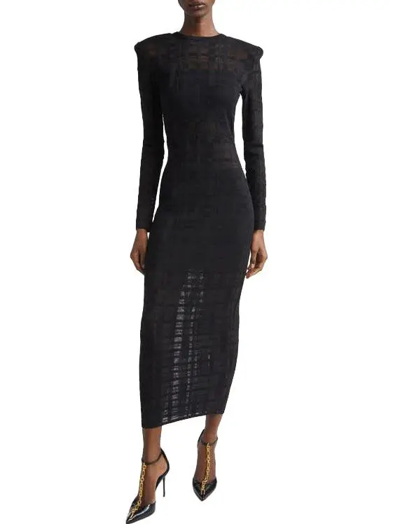 Balmain Tartan Tattoo Long Sleeve Sweater Dress - 0pa Black
