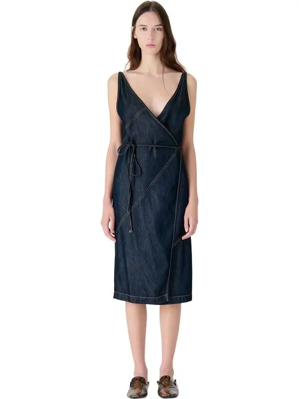 IRO PARIS Rania Sateen Denim Wrap Dress - Satin Denim