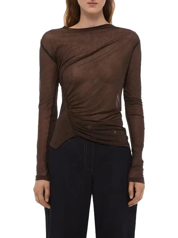 Helmut Lang Ruched Asymmetric Hem Cotton Top - Bistre