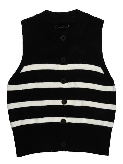 Deluc Mykonos Stripe Knit Vest - Black With Ecru Stripes