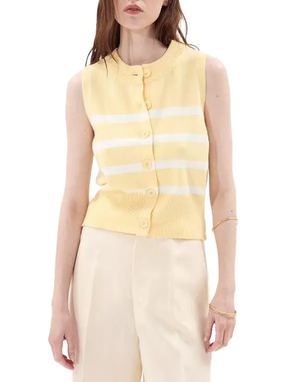 Deluc Mykonos Stripe Knit Vest - Butter With Ecru Stripes