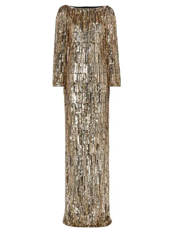 Jenny Packham Eartha Sequin Gown - Liquorice-gold